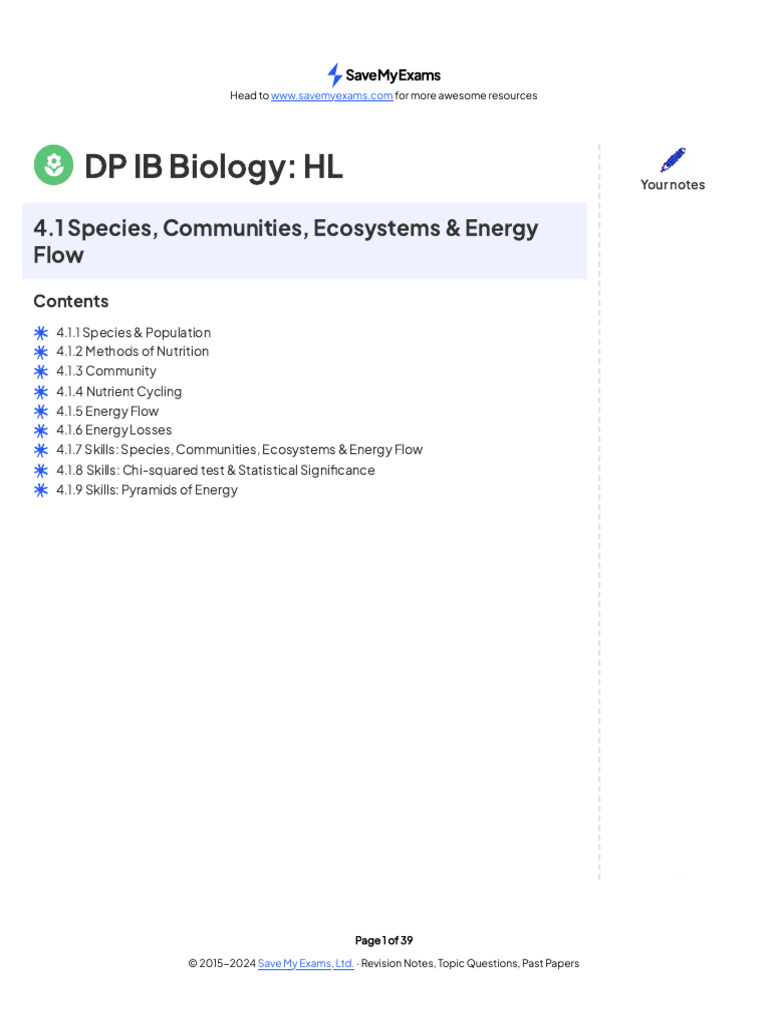 Biology DP Ib 4.1 Community | PDF | Ecosystem | Photosynthesis