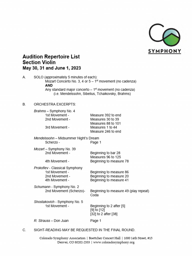 Violin Audition Music Packet | PDF | Concerto | Symphony