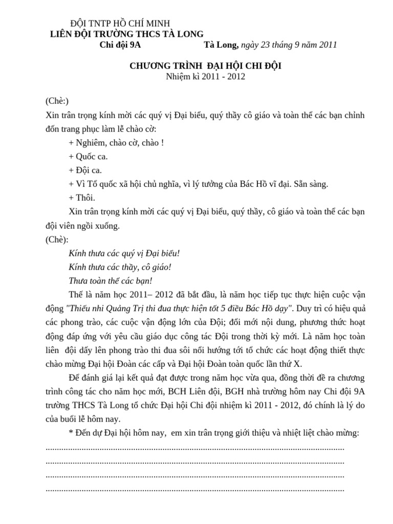 Chuong Trinh - Dai Hoi Chi Doi | PDF