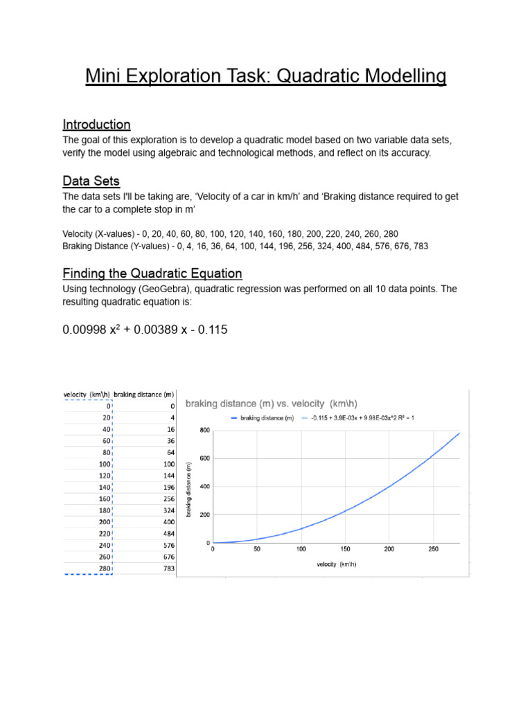 Mini Exploration Task Quadratic Modelling | PDF | Quadratic Equation ...