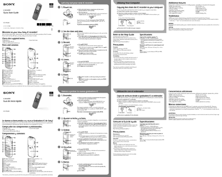 Sony Quick Start Menu IC RECORDER | PDF | Computer File | Electronics