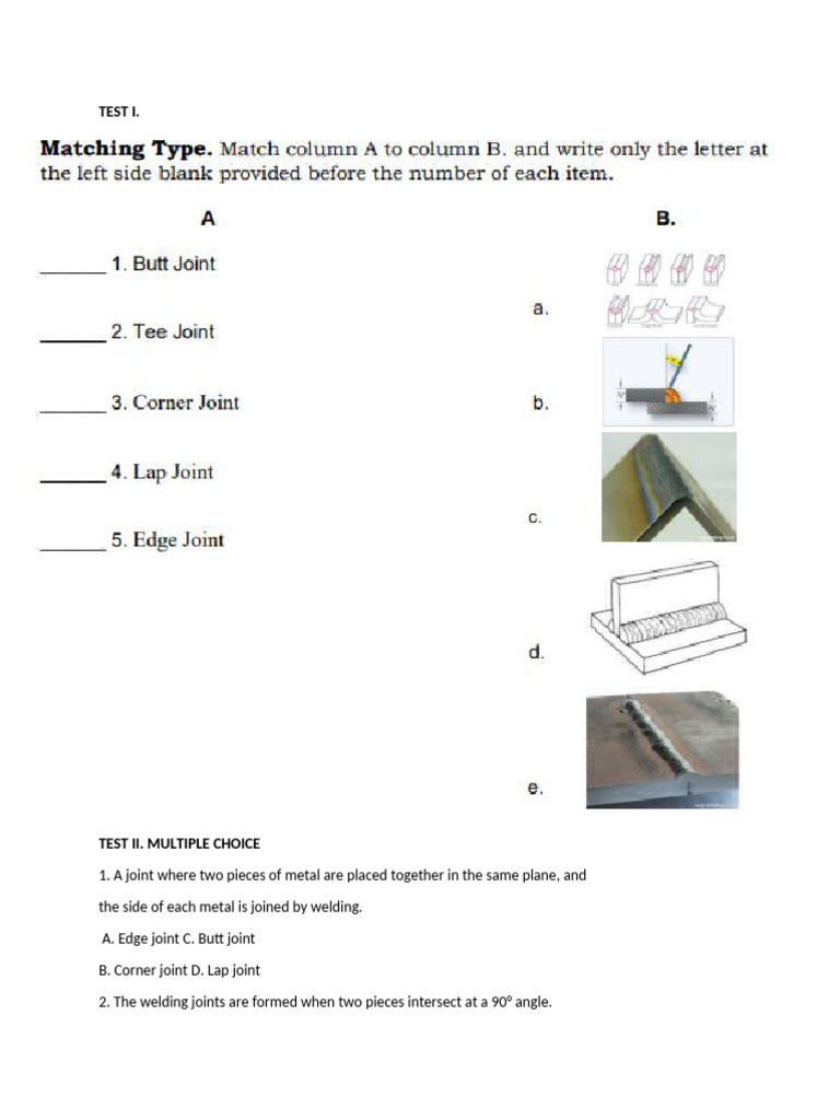 Welding Joints and Techniques Quiz | PDF | Home & Garden | Technology ...