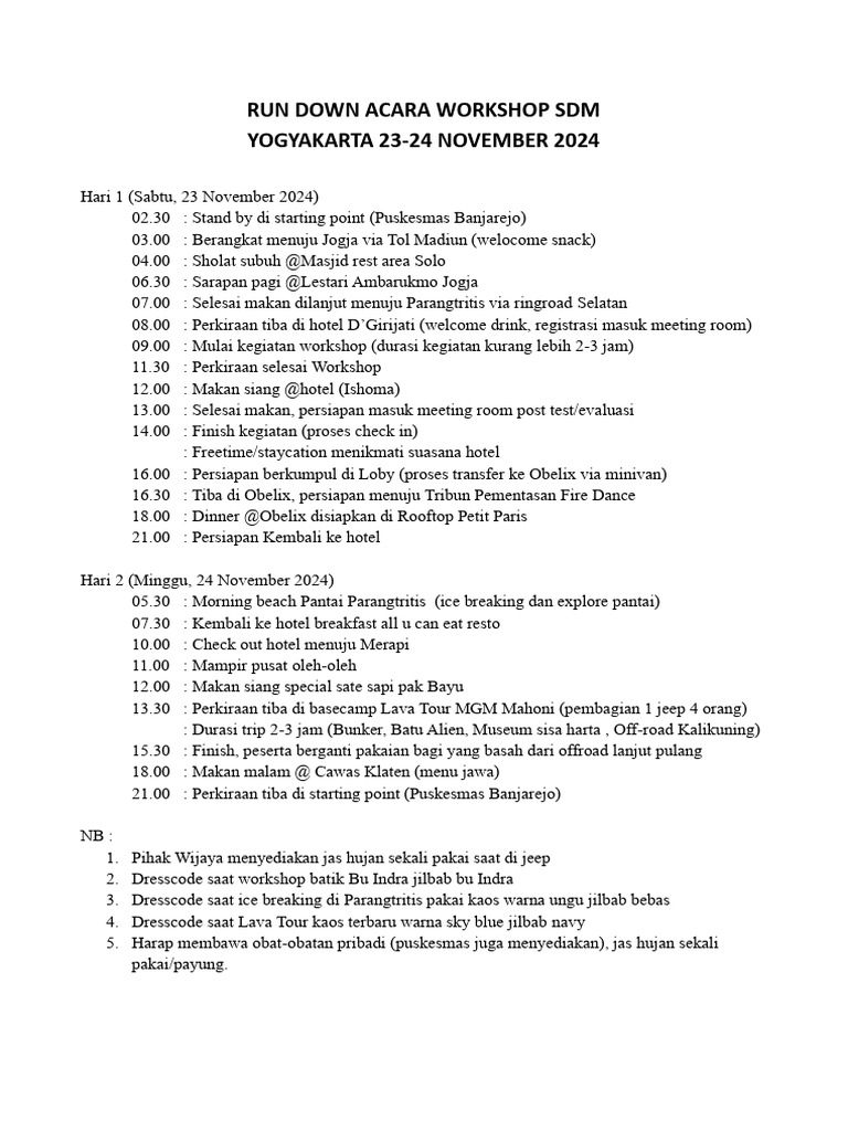 Run Down Acara Workshop SDM | PDF