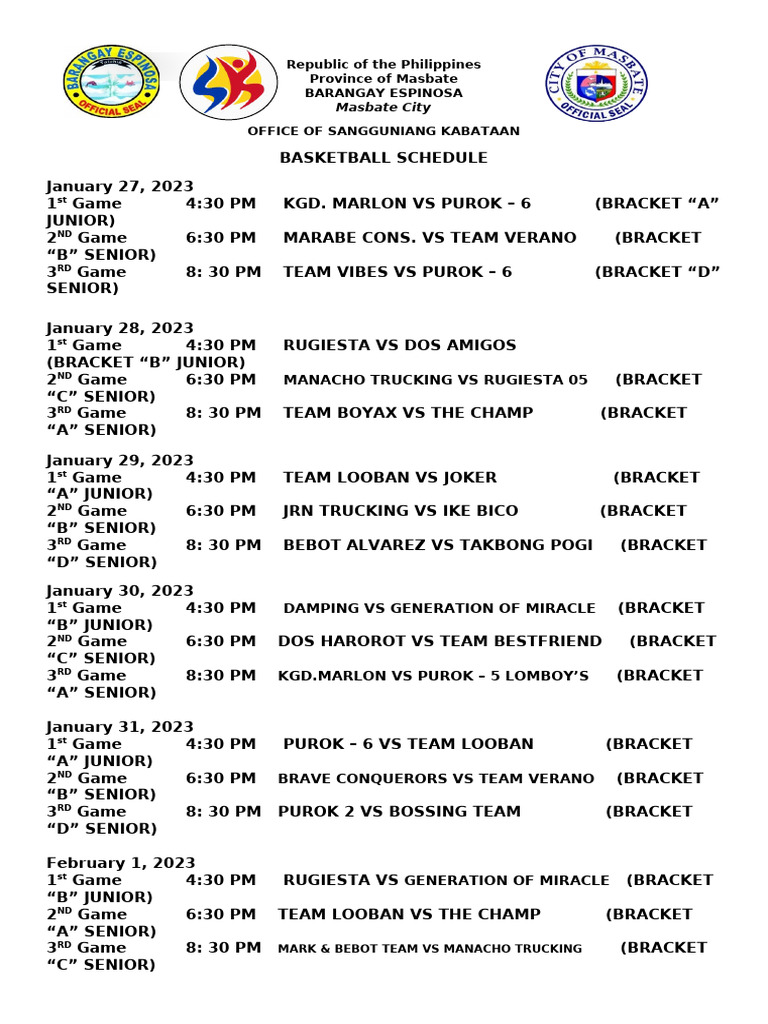 Basketball Schedule 2023 | PDF