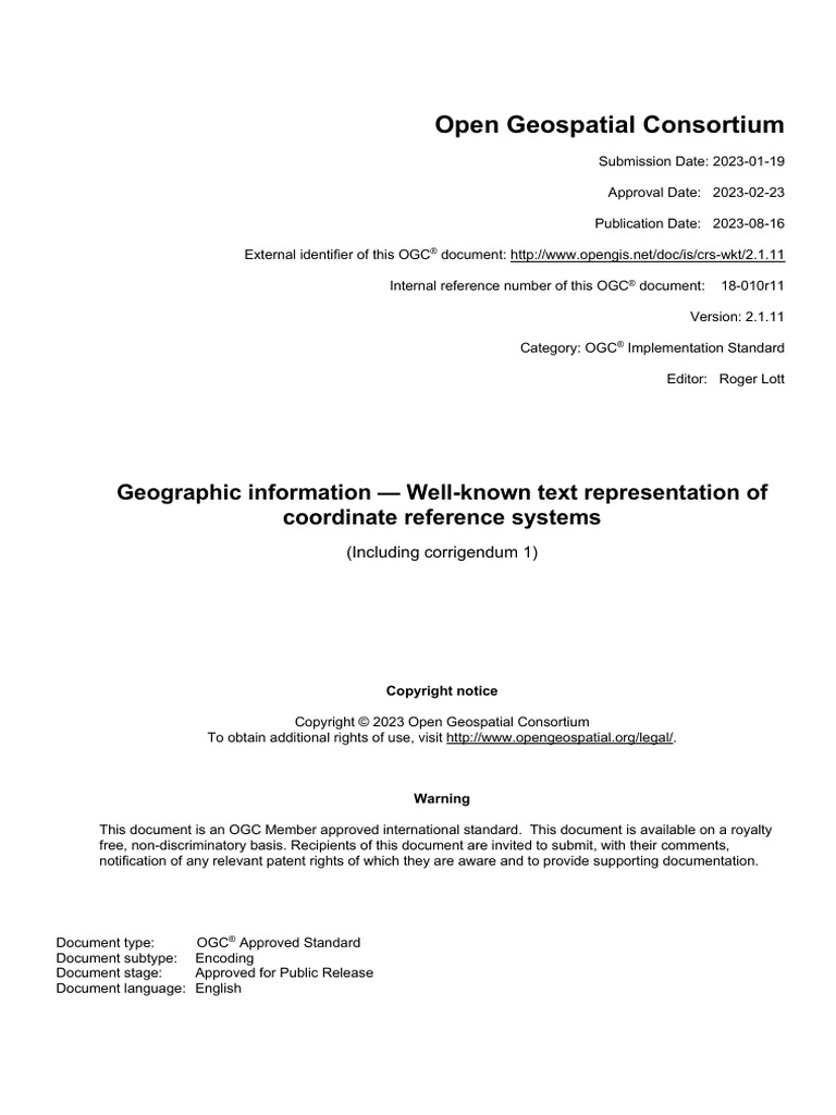 WKT Geometry Format - 18-010r11 | PDF | License | Intellectual Property