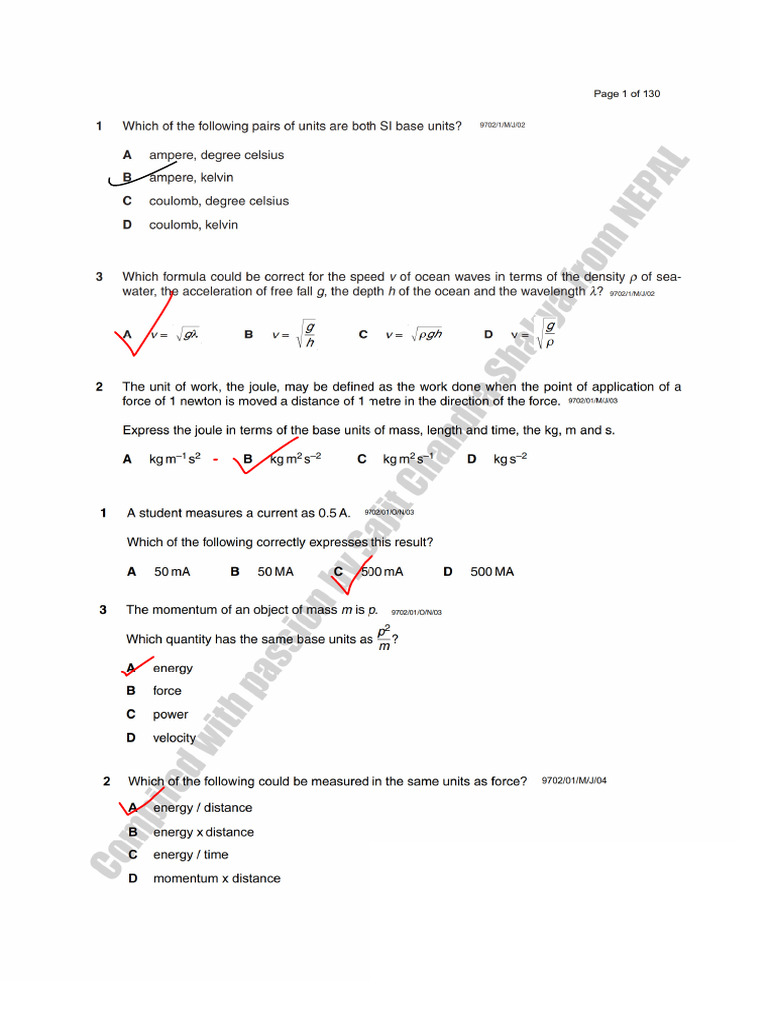 9702 p1 01 Physical Quantities and Units All | PDF