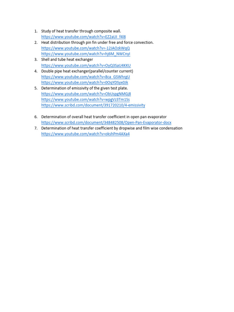 Heat Transfer Lab Videos Link | PDF