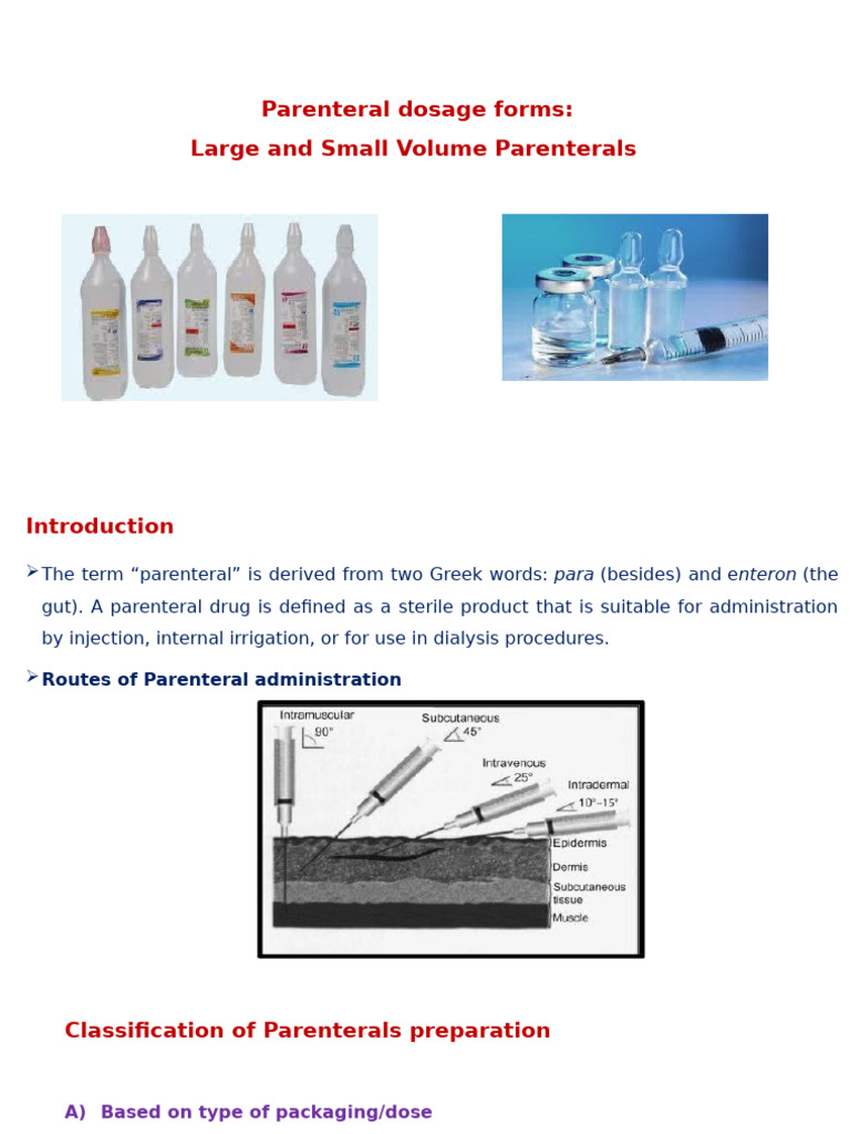Large and Small Volume Parenterals | PDF | Intravenous Therapy | Syringe