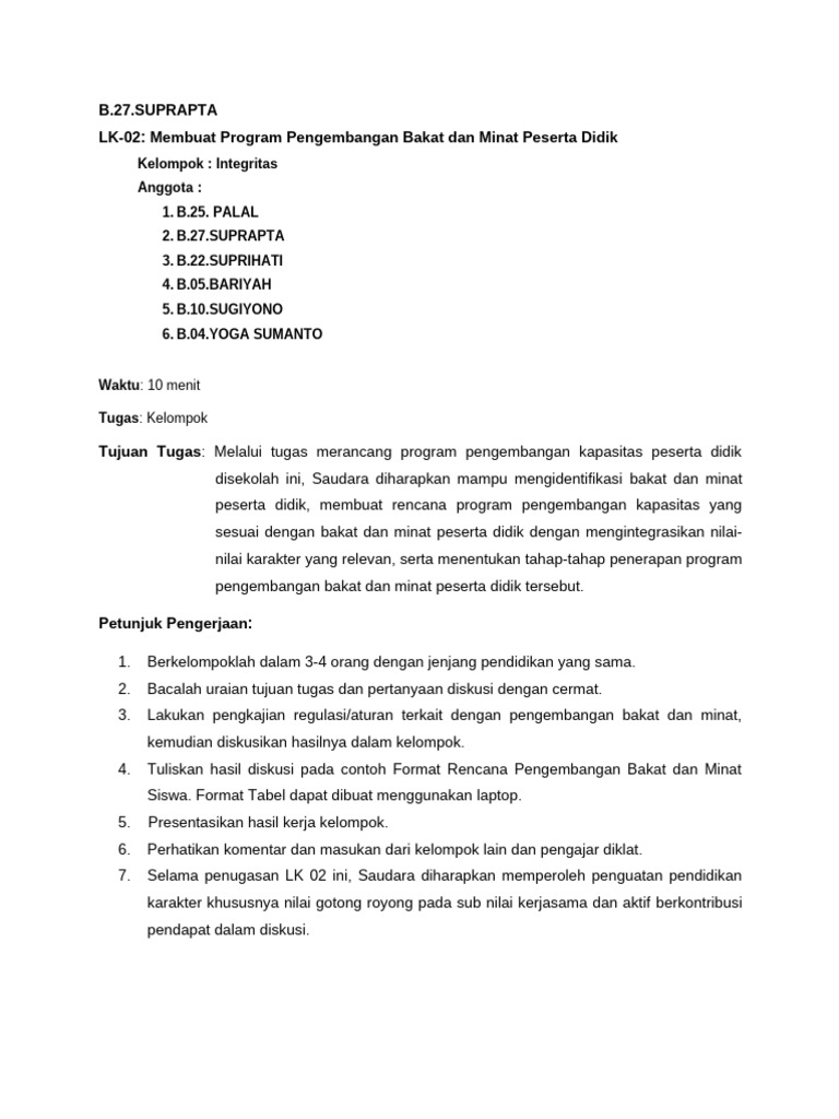 LK 02 Membuat Program Pengembangan Bakat Dan Minat Peserta Didik B - 25 - PALAL | PDF