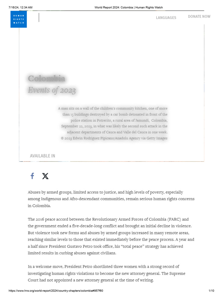 World Report 2024 - Colombia - Human Rights Watch | PDF | Deforestation ...