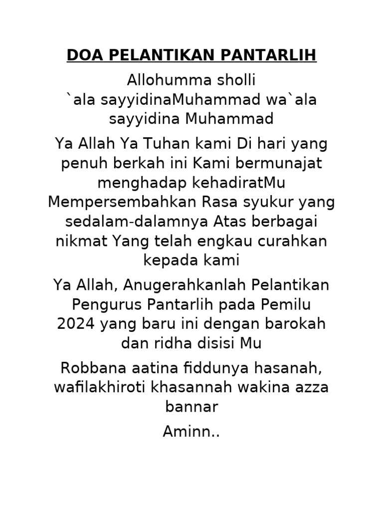 Doa Pelantikan Pantarlih | PDF