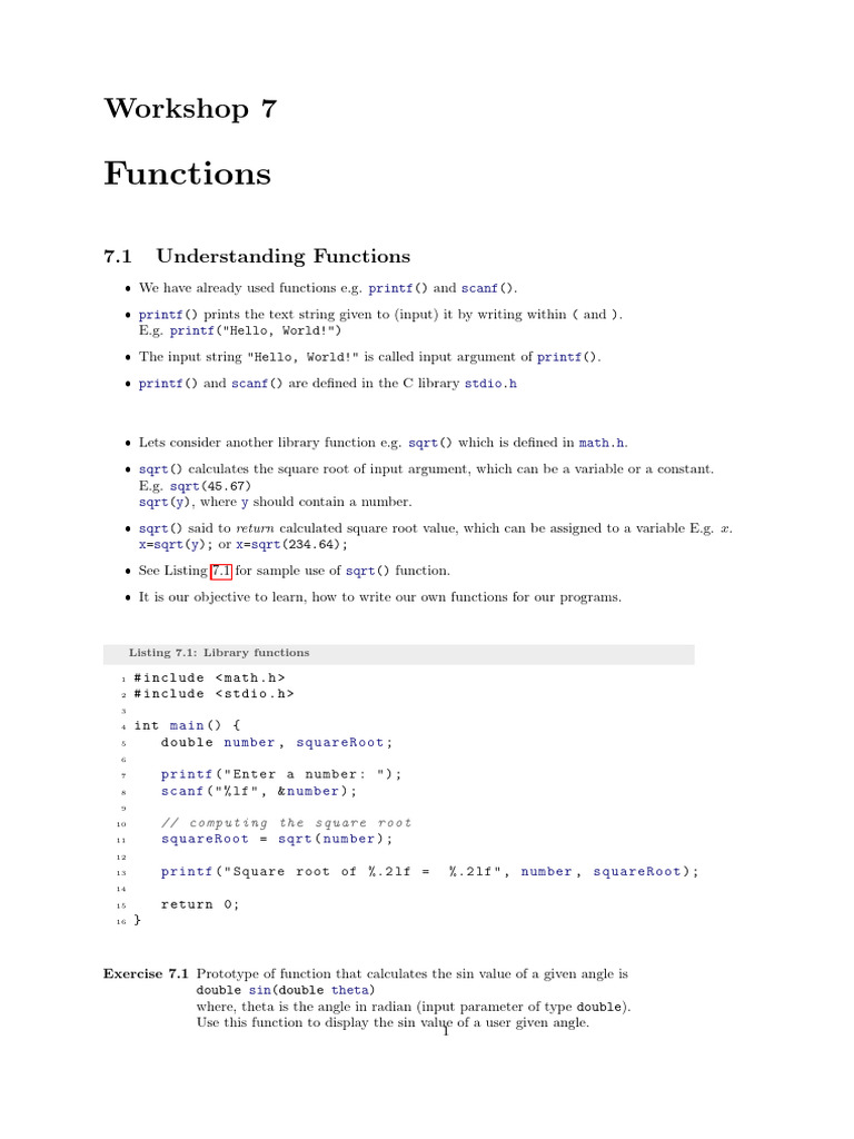 C Programming Functions Workshop | PDF | Parameter (Computer Programming) | Computer Science