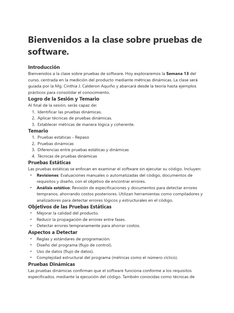 Bienvenidos A La Clase Sobre Pruebas de Software. | PDF | Software | Programa de computadora