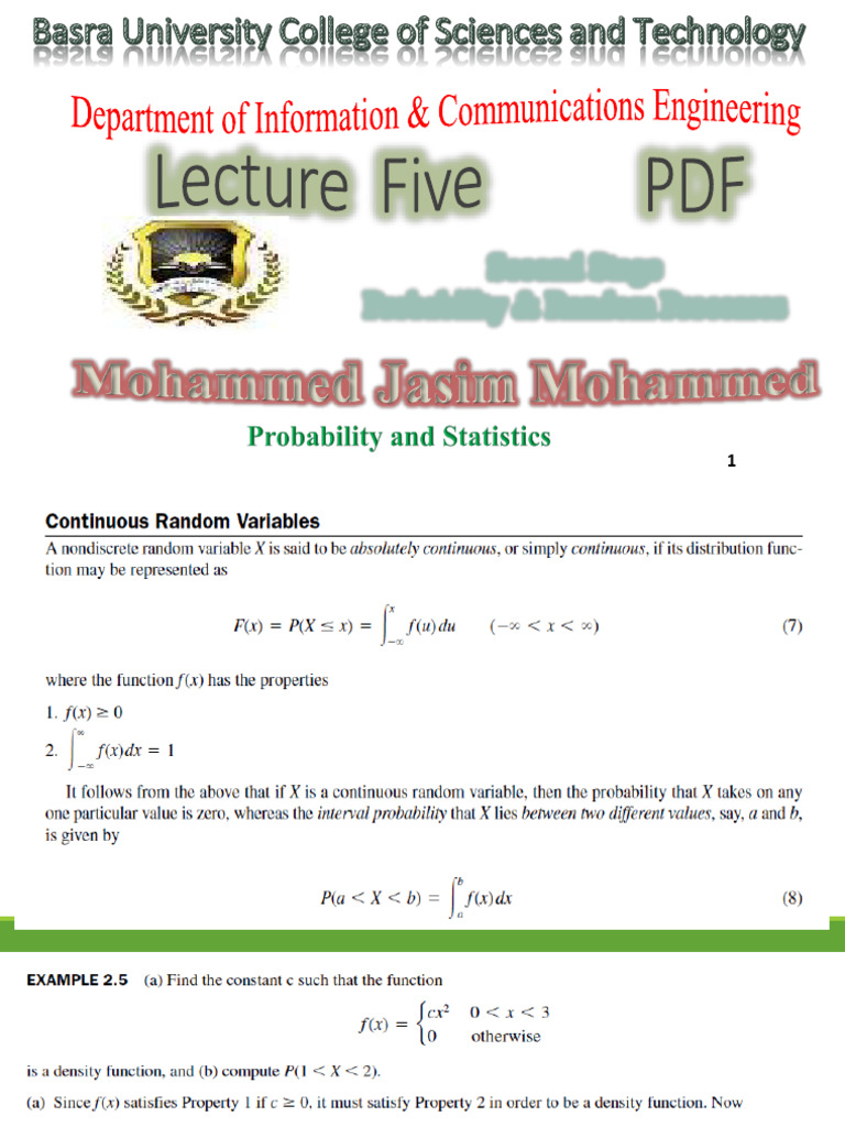 Probability & Random Processes Lecture 5 | PDF