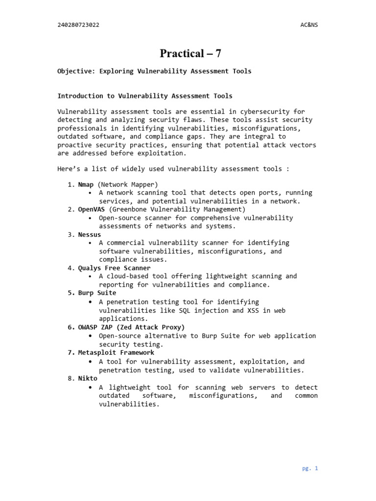 Practical 7 | PDF | Vulnerability (Computing) | Security