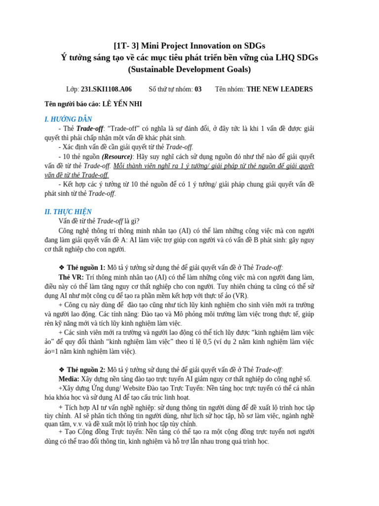 (1T-3) Mini Project Innovation On SDGs - Nhóm 03 | PDF
