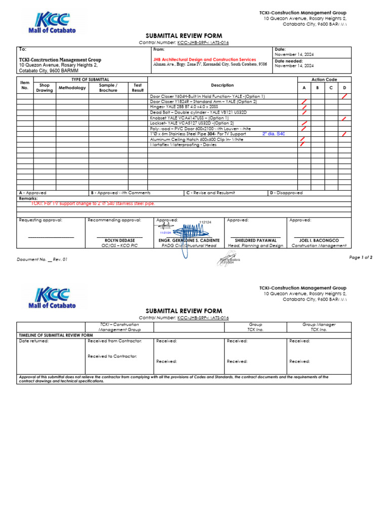 Submittal Review Form for Construction Materials | PDF