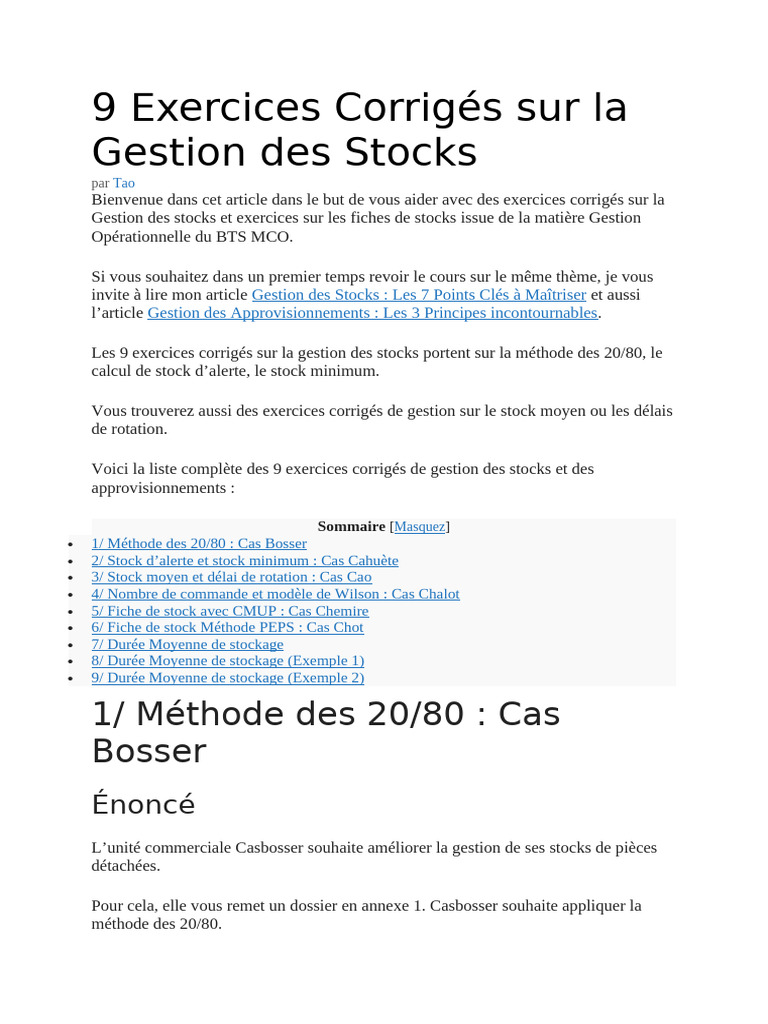 9 Exercices Corrigés sur la Gestion des Stocks | PDF | Inventaire ...