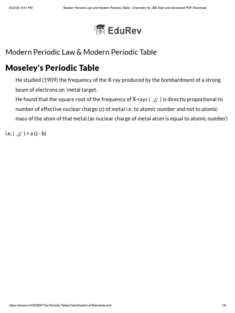 Modern Periodic Law and Modern Periodic Table - Chemistry For JEE Main ...