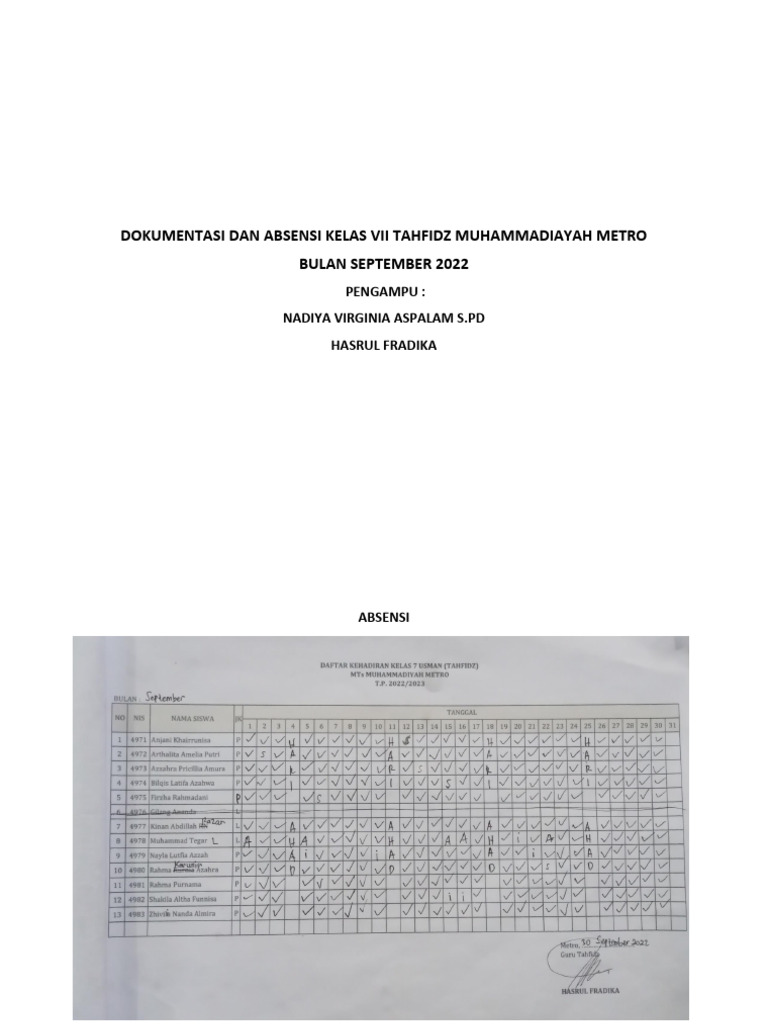 LAPORAN KELAS TAHFIDZ September | PDF
