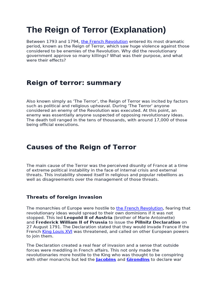 Causes and Events of the Reign of Terror | PDF | Reign Of Terror ...