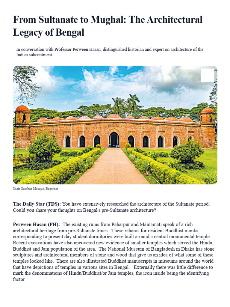 Bengal's Architectural Evolution: Sultanate to Mughal | PDF | Mosque ...