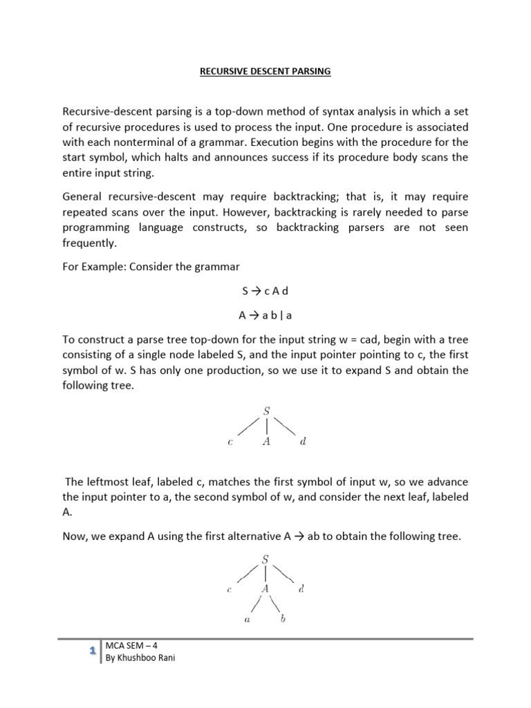 Recursive Descent Parsing | PDF | Science & Mathematics | Computers