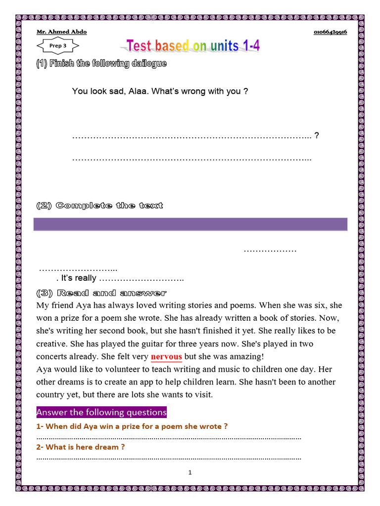 Test On Units 1-4 Prep 3 | PDF | Linguistic Typology | Syntax