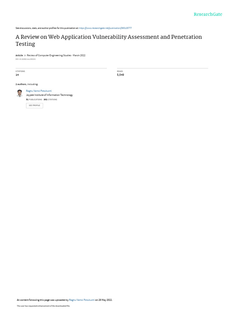 AReviewon Web Application Vulnerability Assessmentand Penetration ...