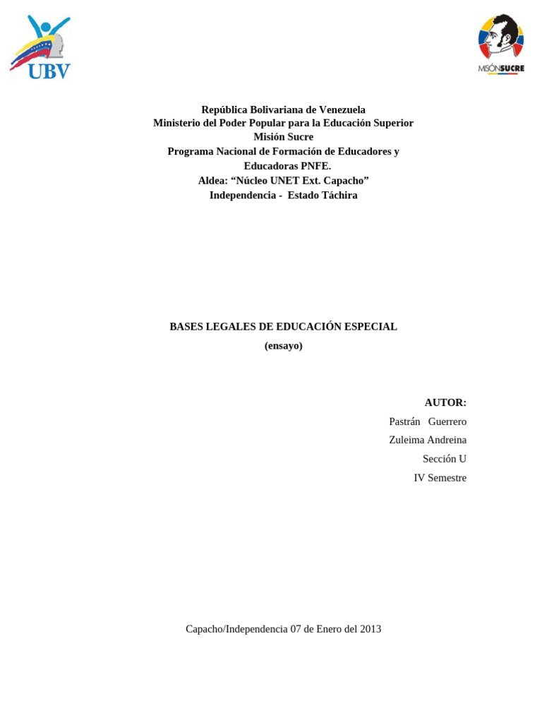 Ensayo Sobre Seb de Las Bases Legales de Educacion Especial | PDF ...