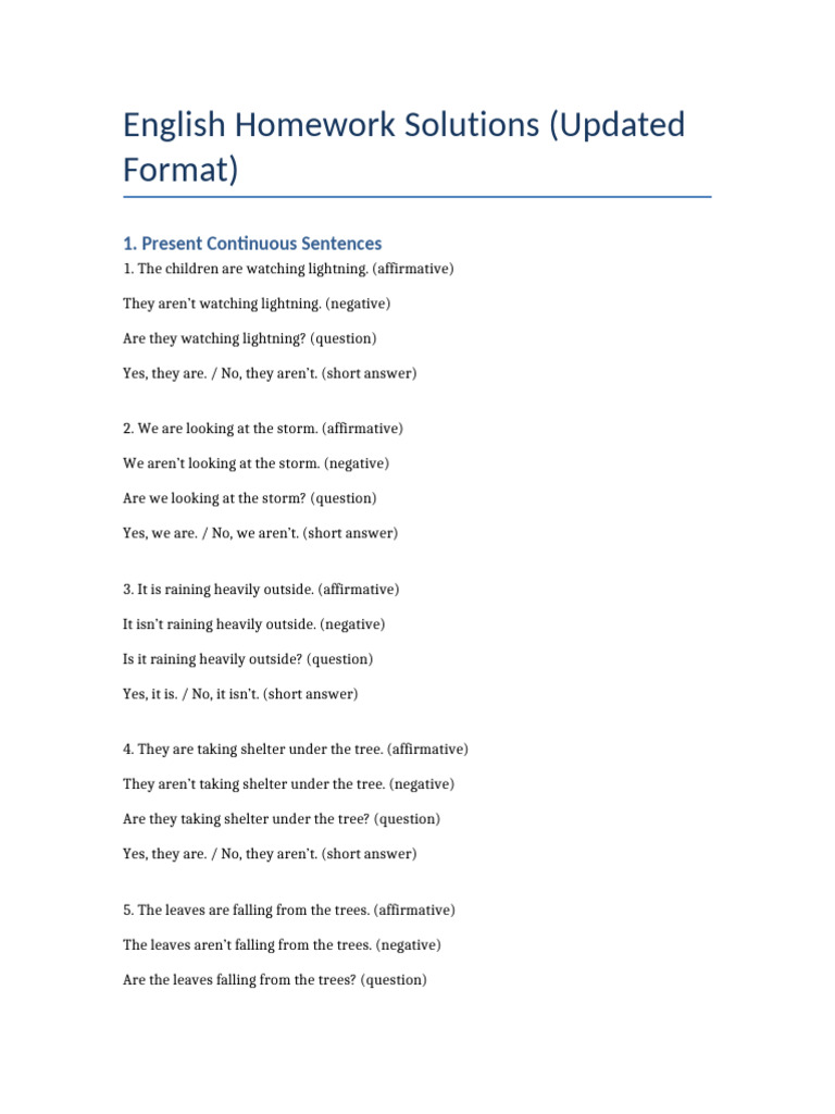 English Homework: Present Continuous Answers | PDF