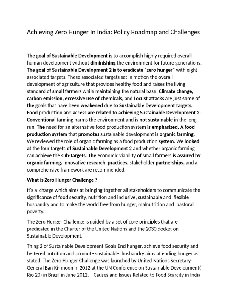 Zero Hunger Policy Roadmap for India | PDF | Malnutrition | Poverty