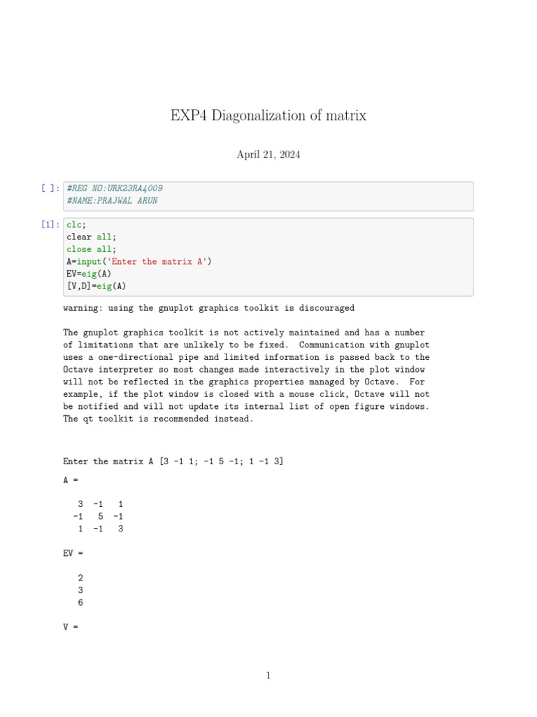 EXP4 Diagonalization of Matrix | PDF