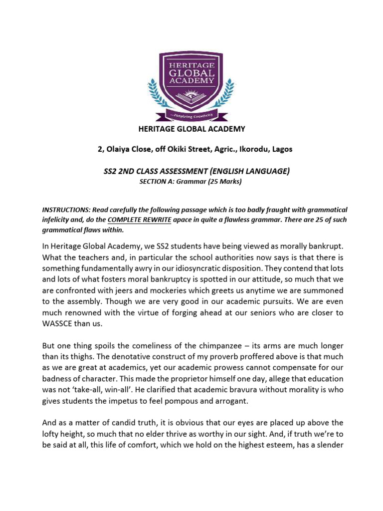 24 Nov., 2023 SS2 2ND C. A. Friday | PDF | Language Arts & Discipline