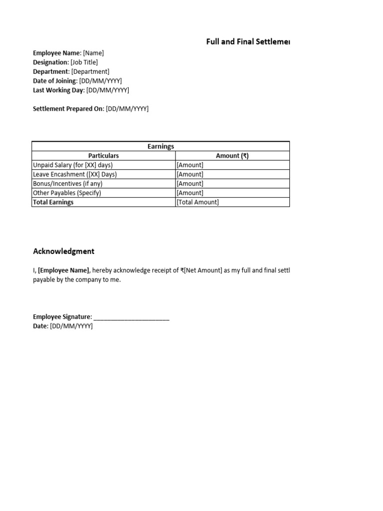 Employee Full and Final Settlement Statement | PDF