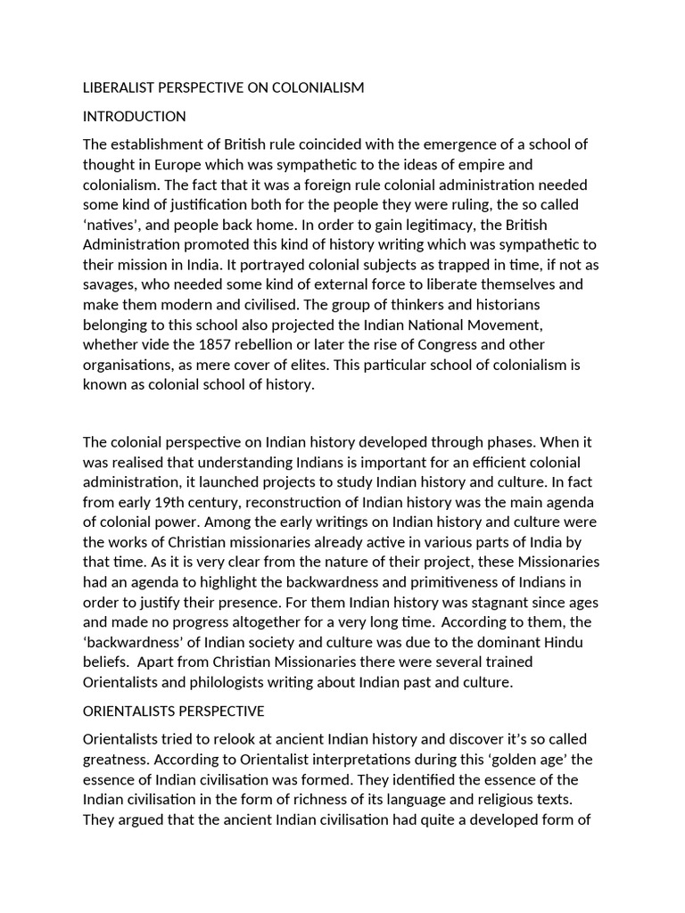 Liberalist Perspective On Colonialism | PDF | Colonialism | Orientalism