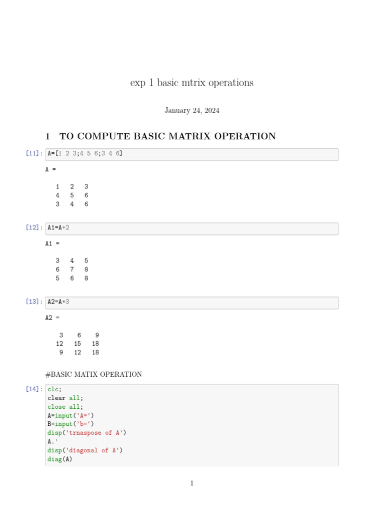 Basic Matrix Operations Explained | PDF