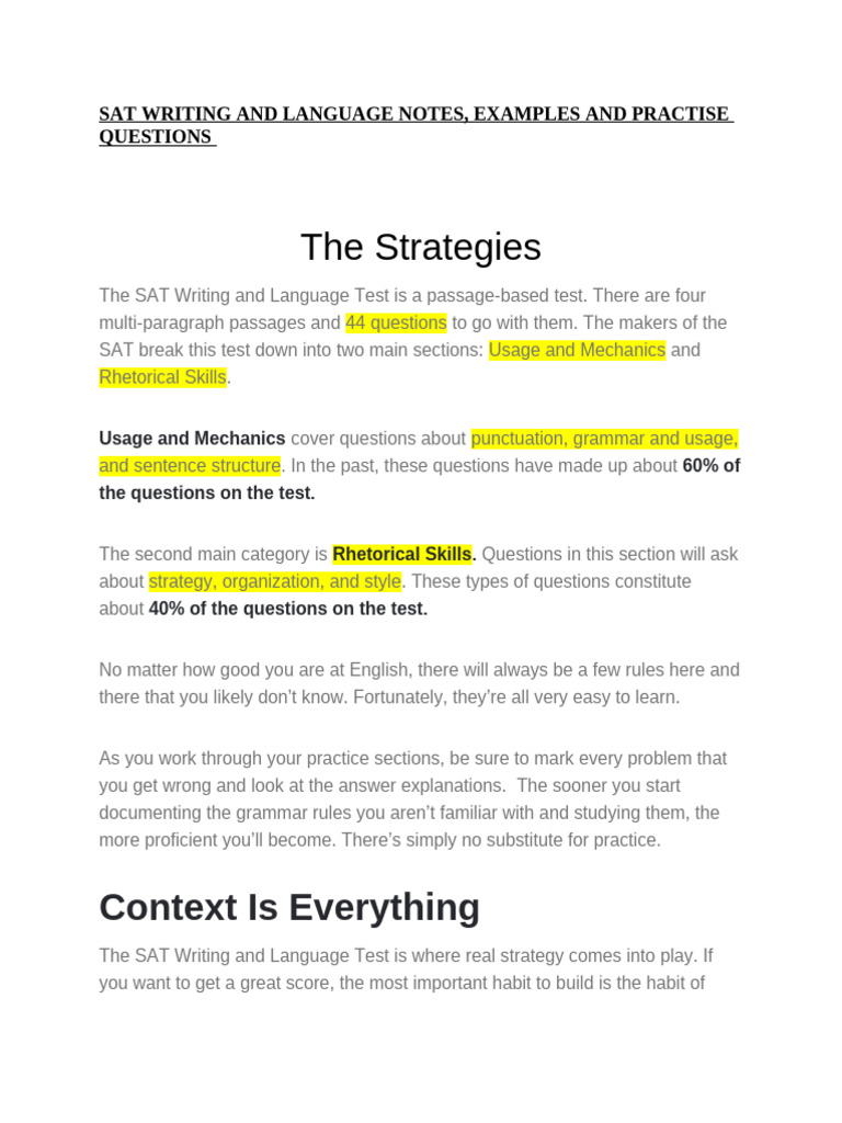 Sat Writing and Language | PDF | Comma | Adjective