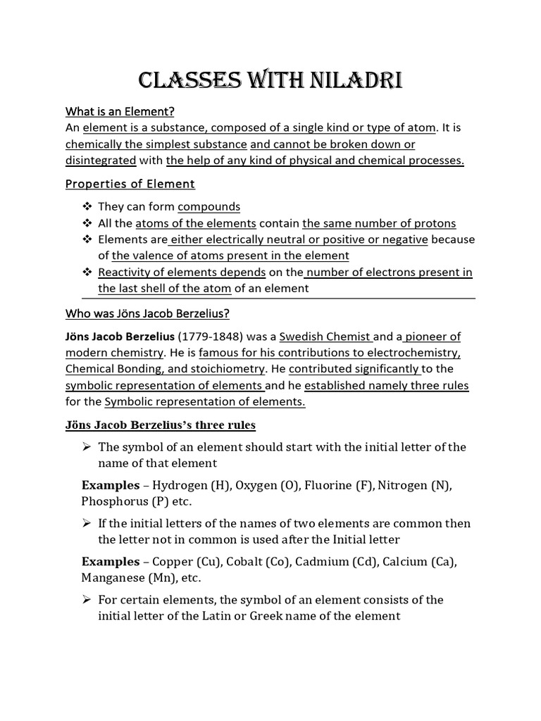 Understanding Elements and Berzelius' Rules | PDF