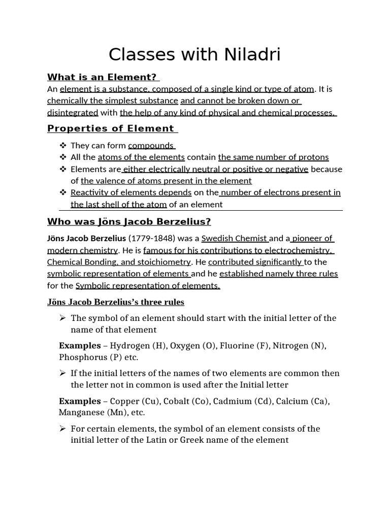Understanding Elements and Berzelius' Rules | PDF