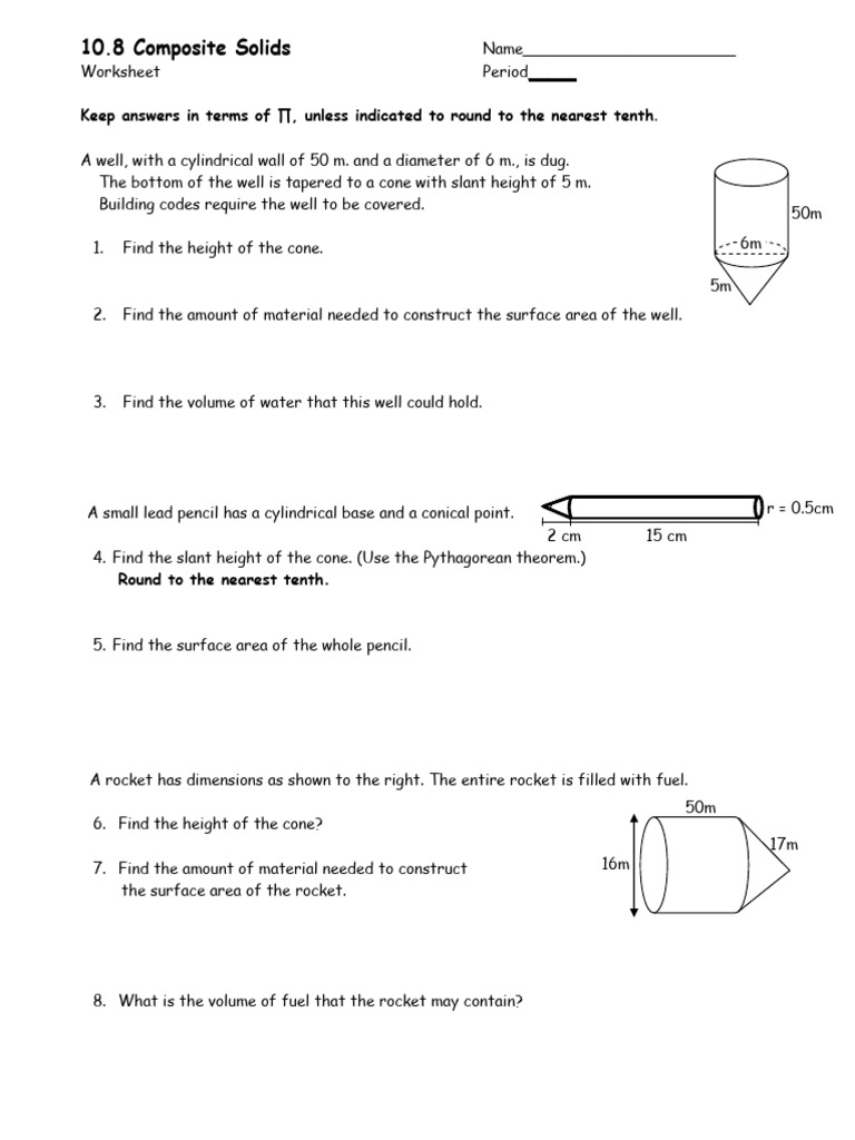 10.8 Composite Solids Worksheet | PDF | Sphere | Classical Geometry