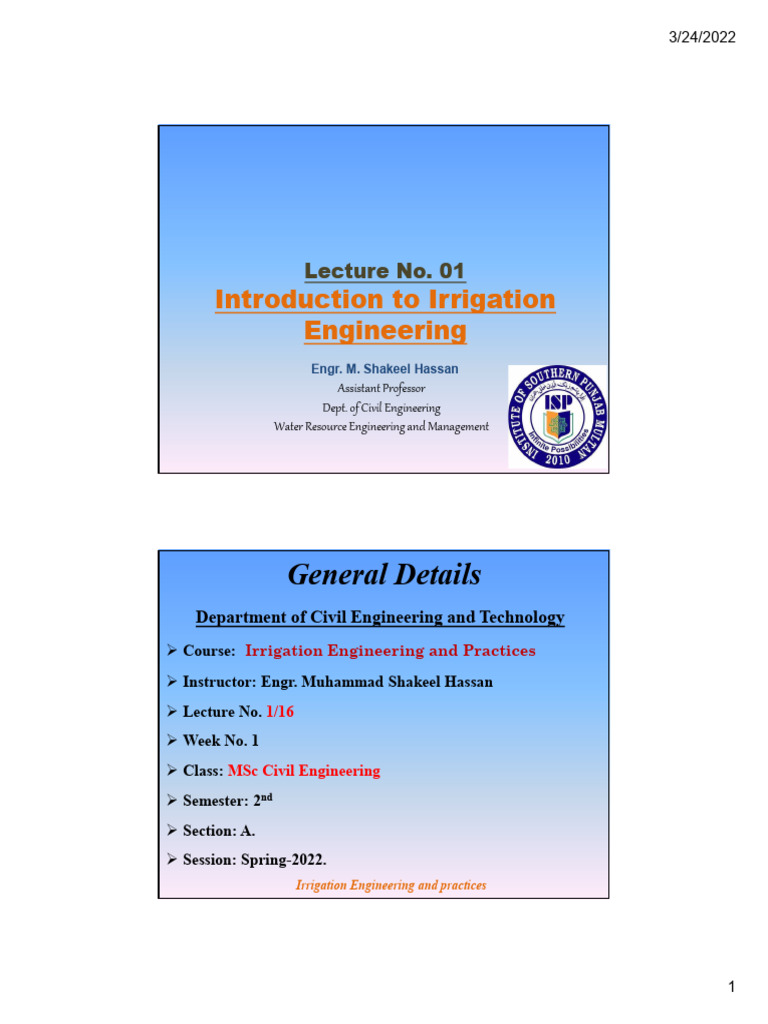 Lect 1 | PDF | Groundwater | Irrigation
