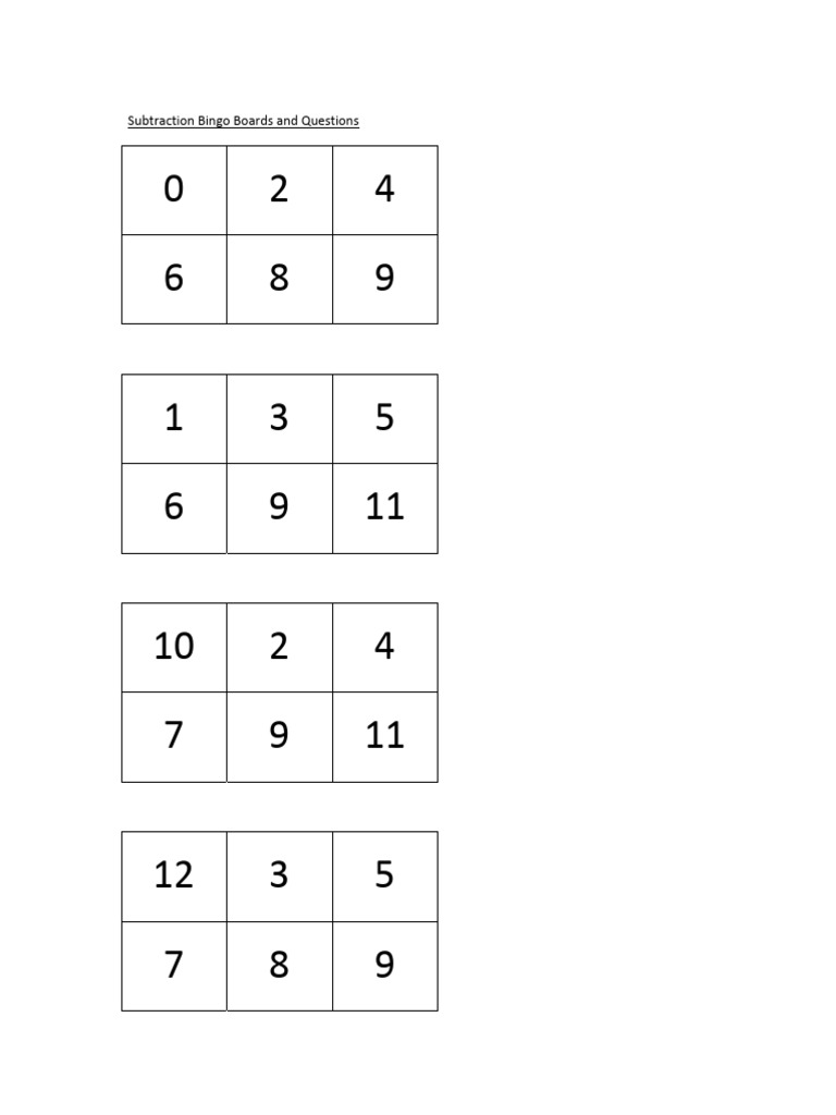 Subtraction Bingo CM | PDF