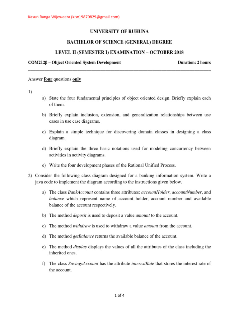 Object Oriented System Development 2018 Pdf Banks Credit