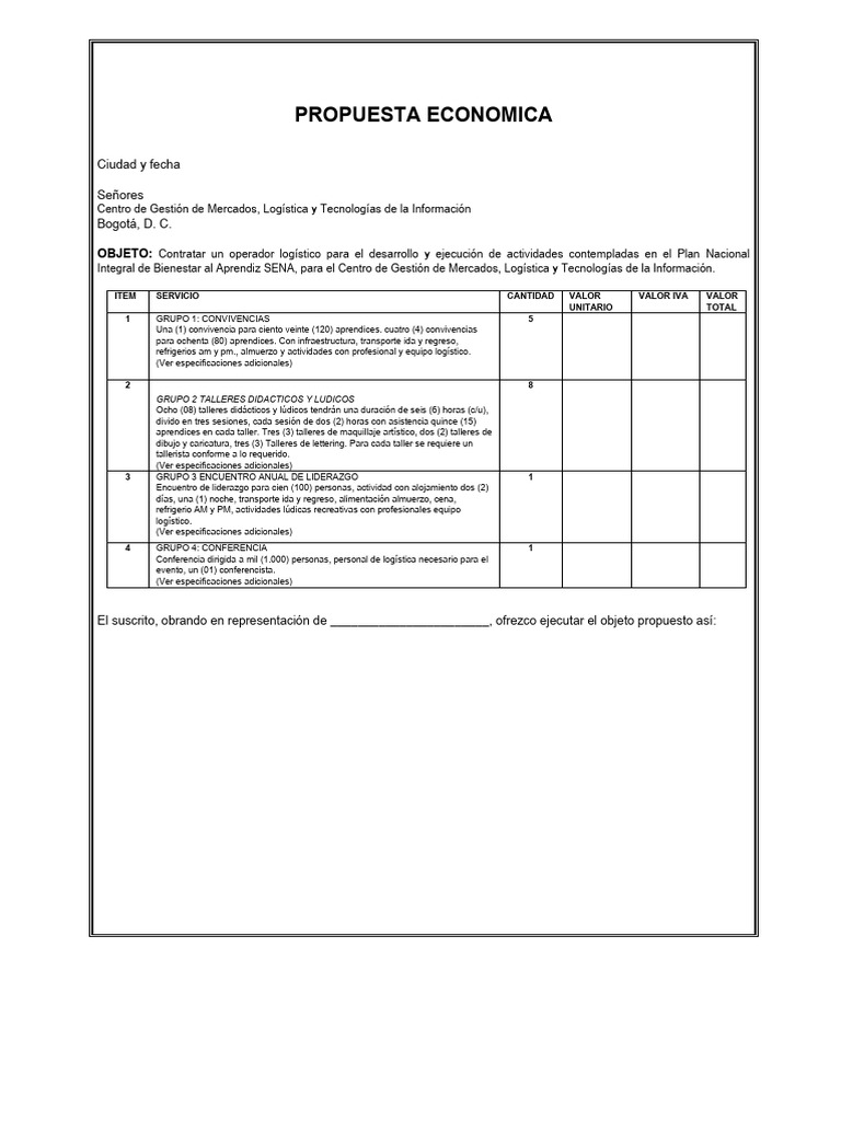Formato - PROPUESTA ECONOMICA | PDF | Economias