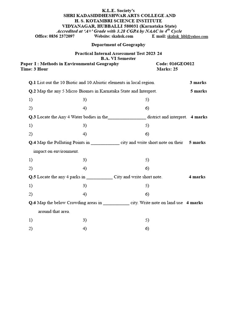 Ev.Geo Practical Q-P | PDF