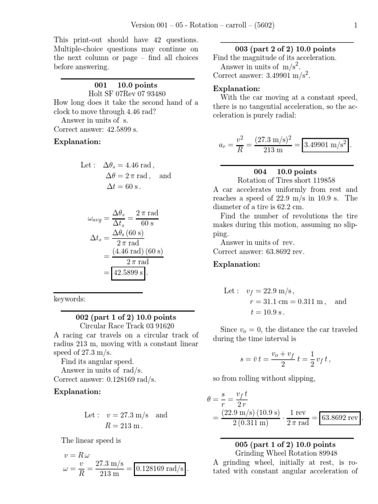 05 - Rotation KEY | PDF | Torque | Physical Phenomena