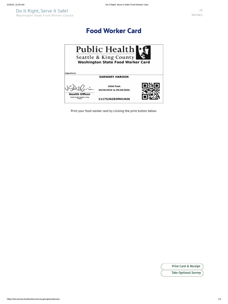 Haroon - Food Worker Card Do It Right, Serve It Safe! Food Worker Card ...