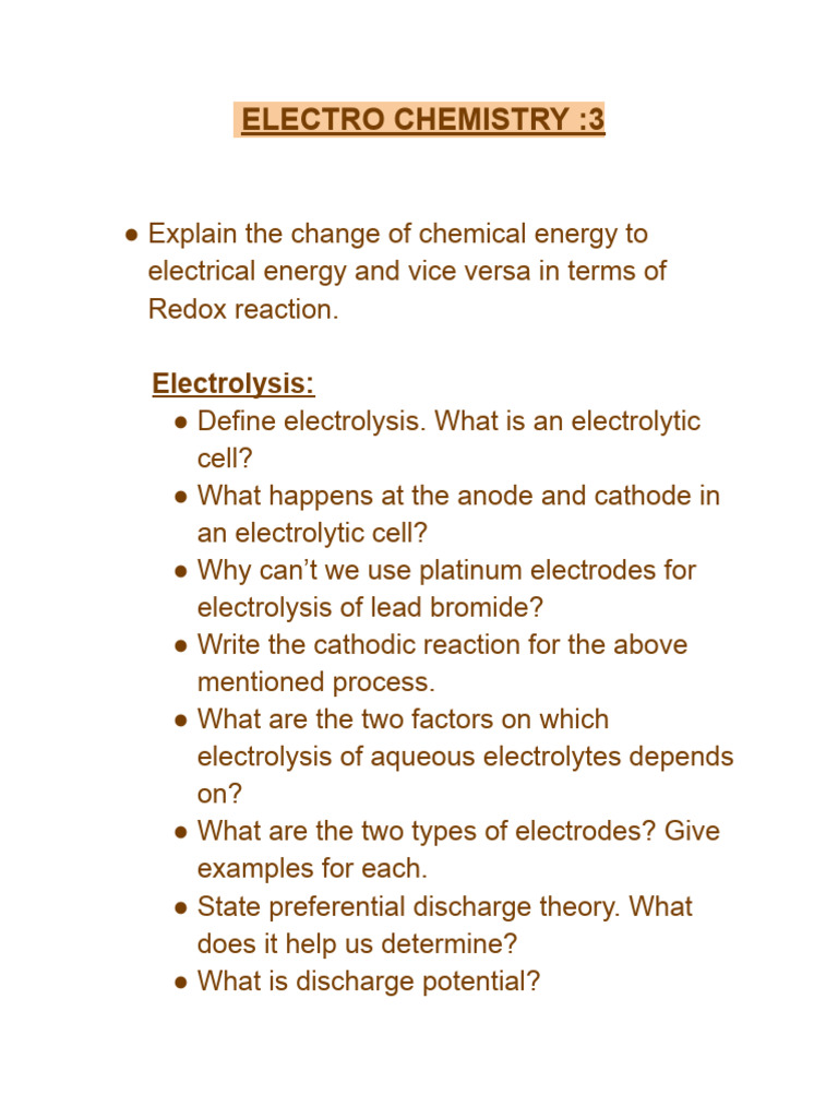 Electro Chem Revision Sheet - D | PDF