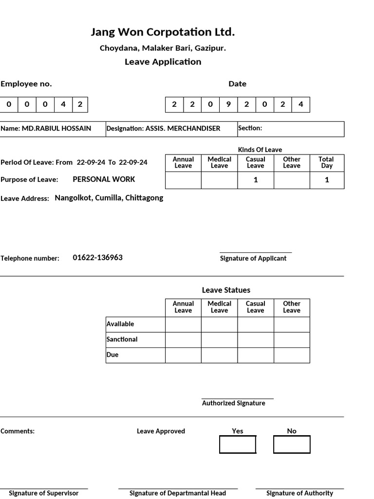 Leave Application Form Template | PDF